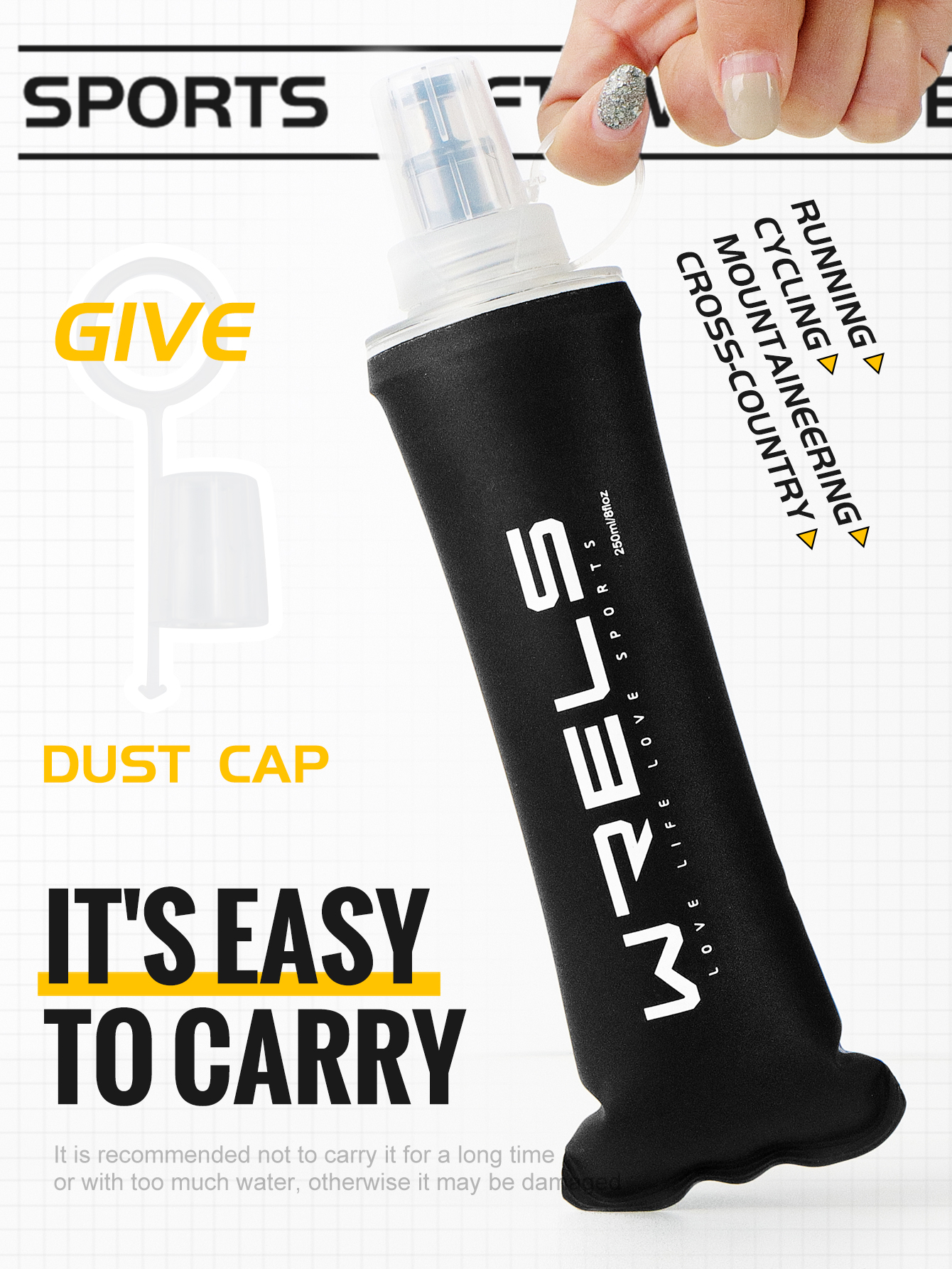 WRELS Foldable Sports Soft Water Bottle Outdoor Hiking Mountaineering ...