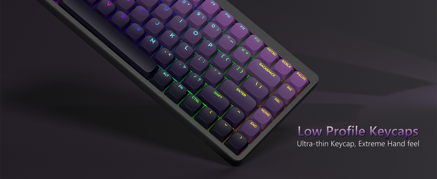 132 Keys Skyline R2 Low Profile PBT Double-Shot Keycaps, Gradient Purple Shine Through Key Caps ...