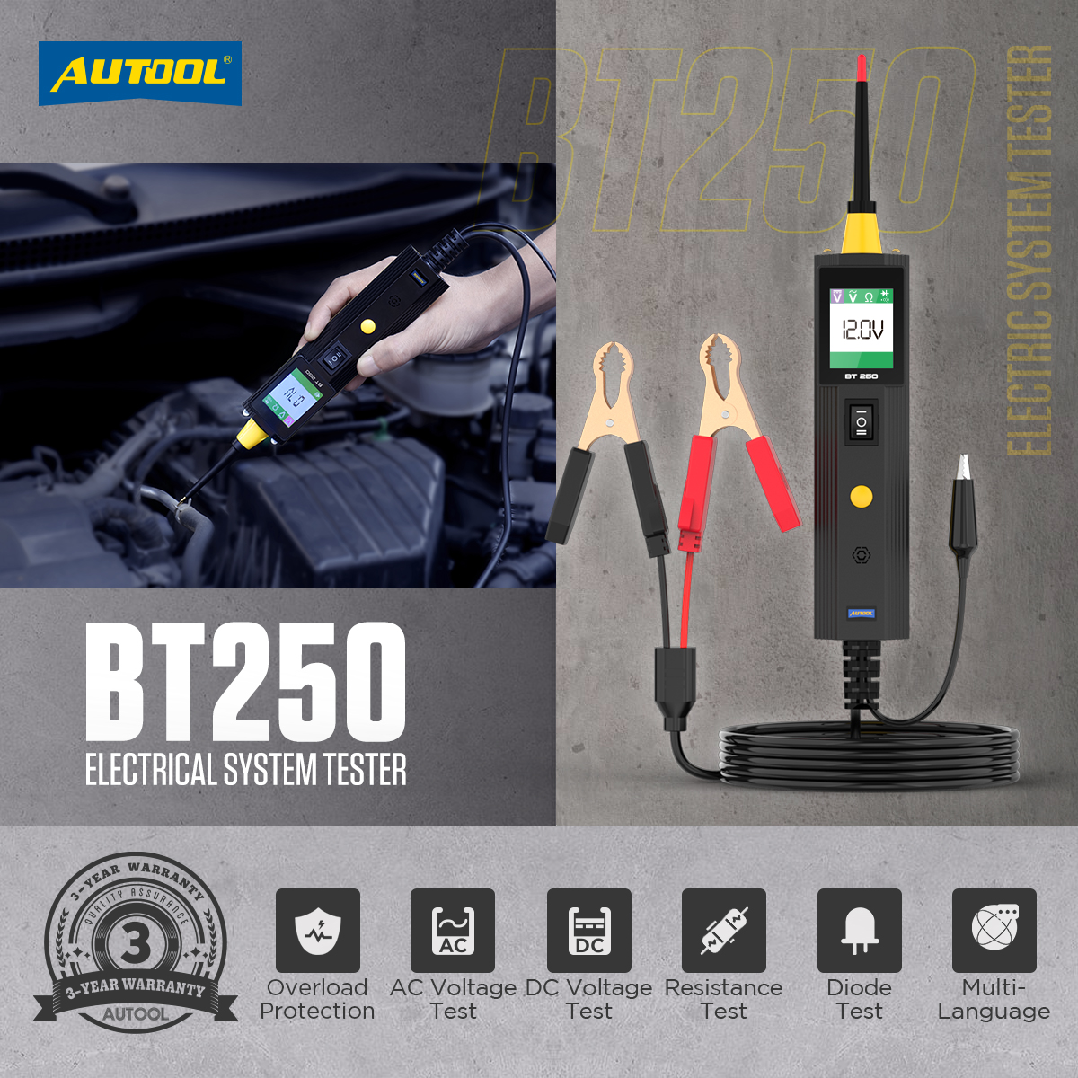 【Local Stock】AUTOOL BT250 Car Circuit Tester Electrical System Analyzer ...