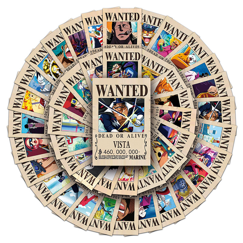 50pcs Anime One Piece Wanted Posters Stickers Luffy Zoro Cartoon Decals ...