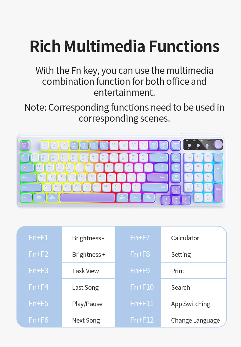 B.O.W K520 RGB Backlight Rechargeable Ergonomic Gaming Keyboard With ...