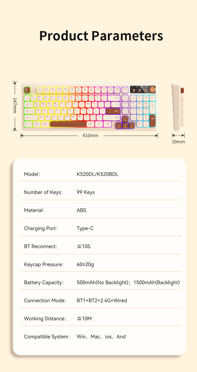 BOW K520 Series Rechargeable Ergonomic Gaming Keyboard RGB Backlight ...