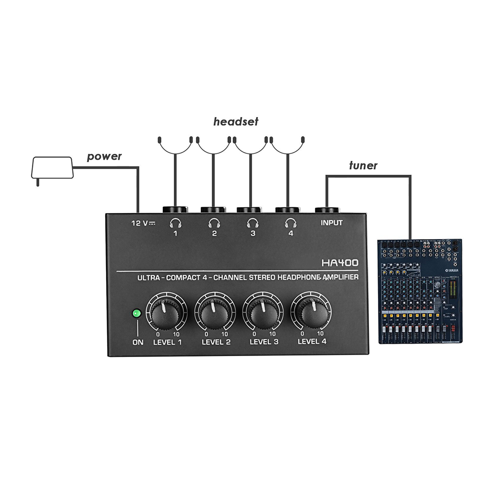 Mini Headphone Amplifier HA400 4 Channels Ultra-Compact Stereo Audio ...