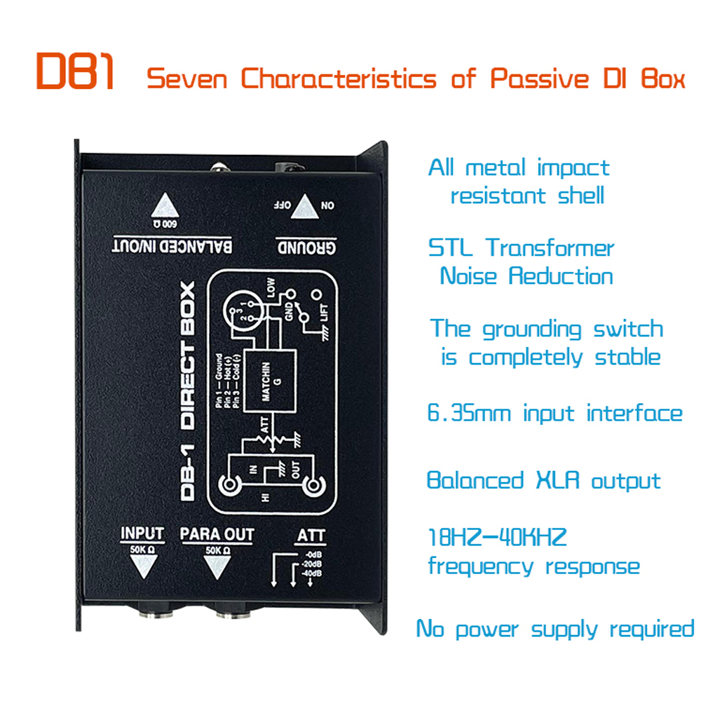 Professional Single Channel Passive DI-Box Direct Injection Audio Box Balanced & Unbalance ...