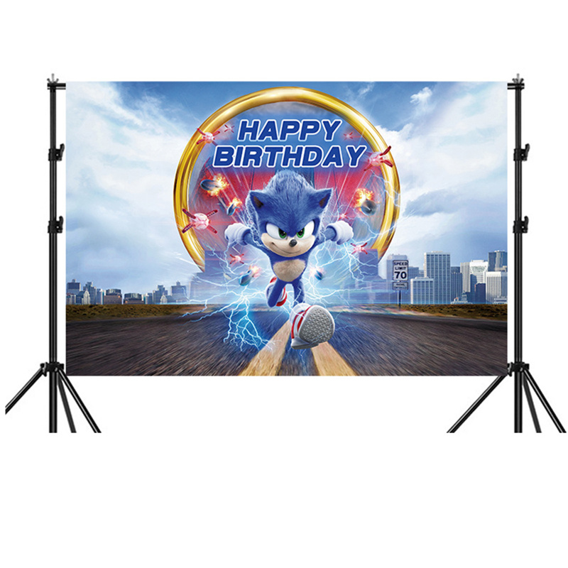 Sonic Blue Backdrop Boys Kid Birthday Party Decoration Photography ...
