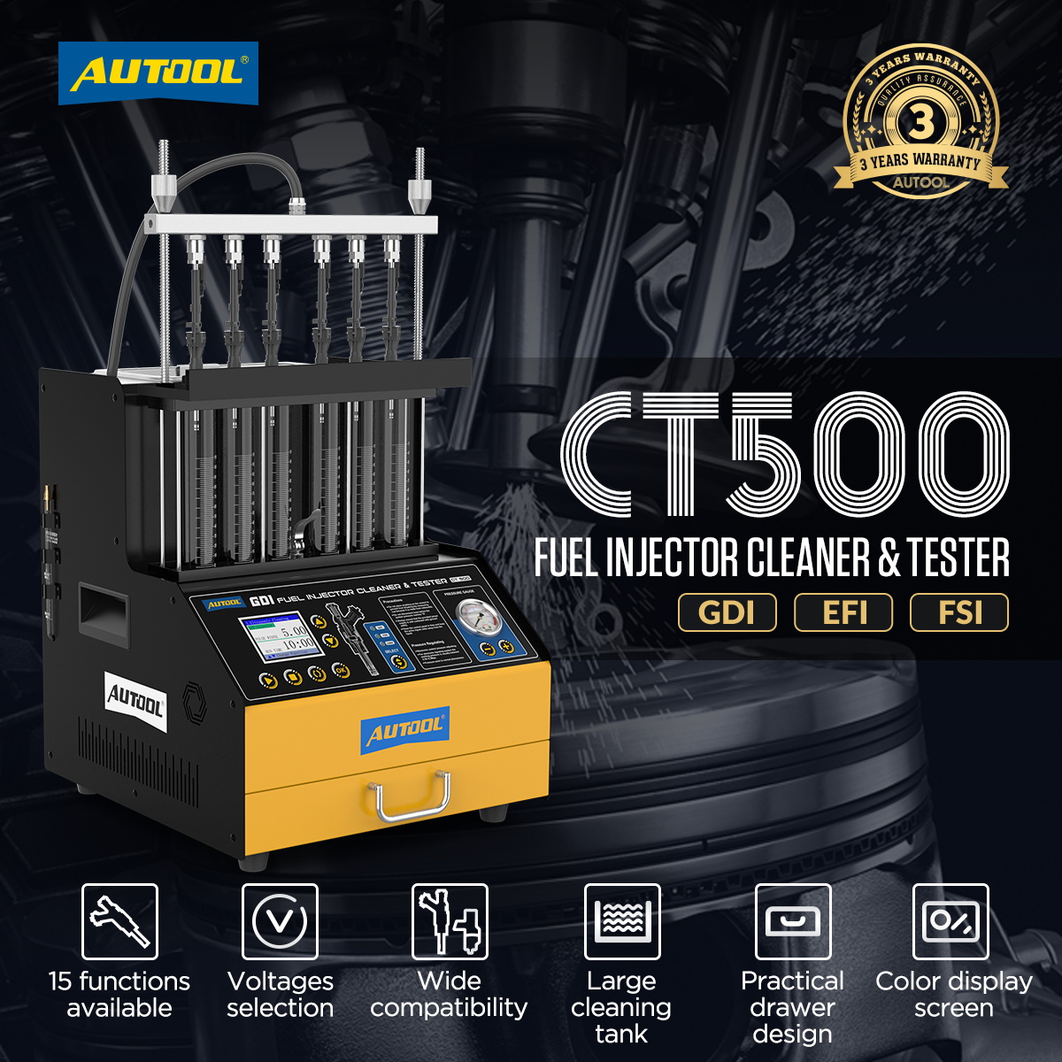 AUTOOL CT500 6-Cylinder Fuel Injector Cleaner Tester For GDI EFI FSI ...