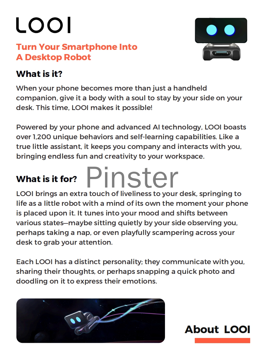 LOOI Robot ChatGPT Integrated Biomimetic Behavior System AI with Personality 10W Wireless Phone ...