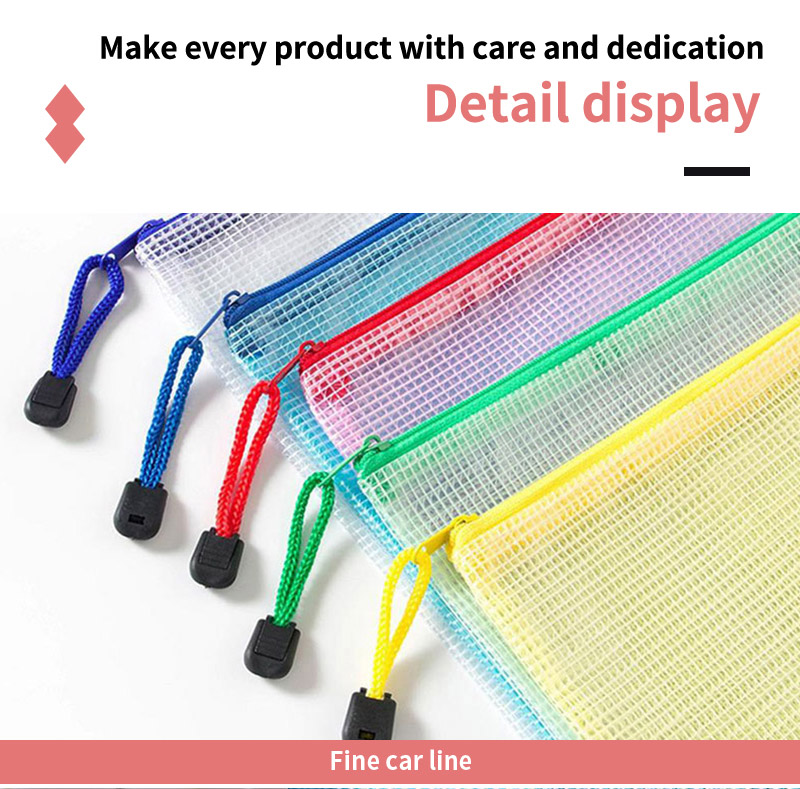 A4 Color Transparent Mesh Zipper Bag File Storage Bag Student Exam ...
