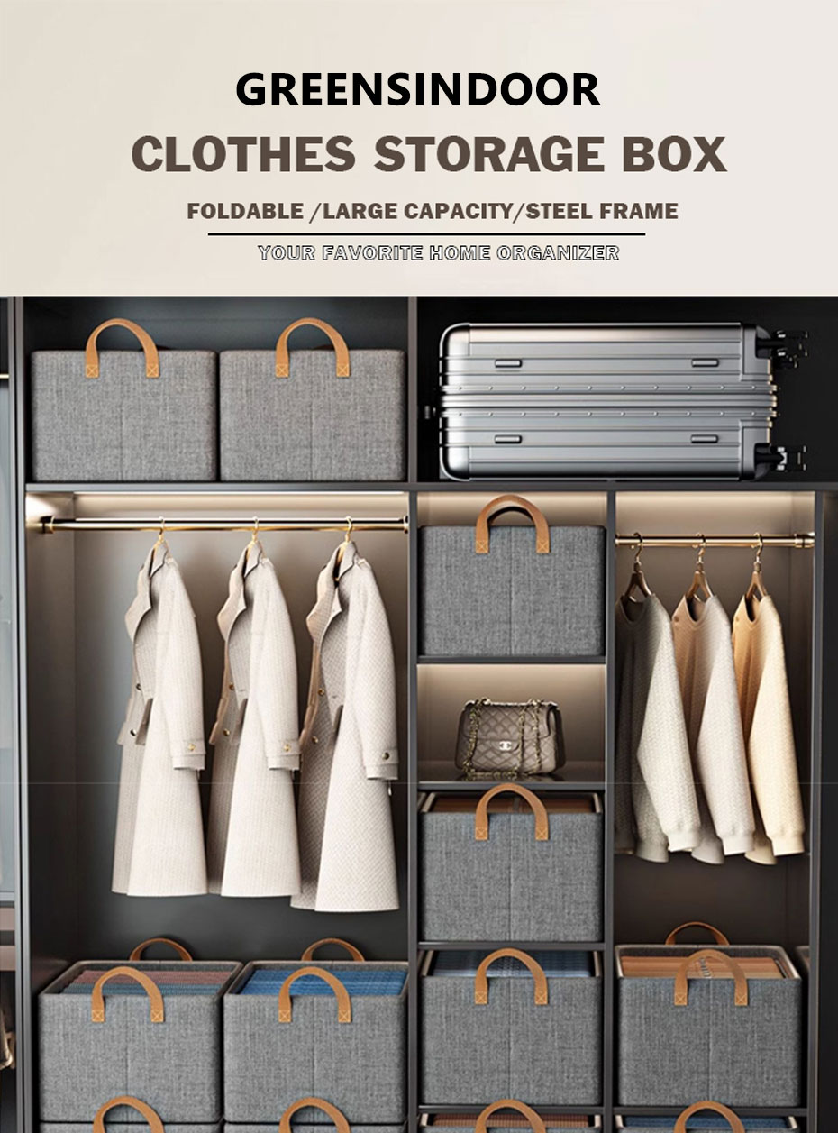 Cation Fabric Storage Box With Lid Foldable Clothes Organizer Wardrobe ...