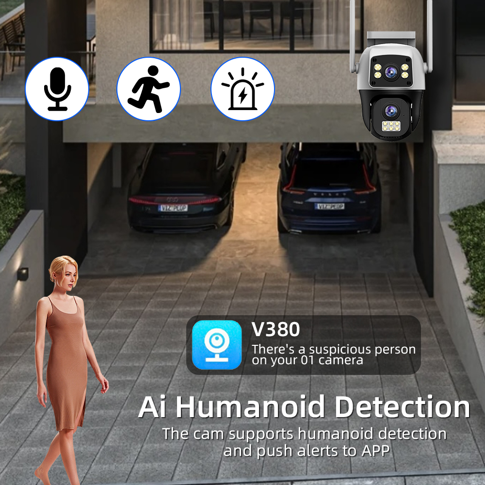 LLSEE V380 12MP 6K 3 Lens/Screen AI Humanoid Detection Waterproof ...