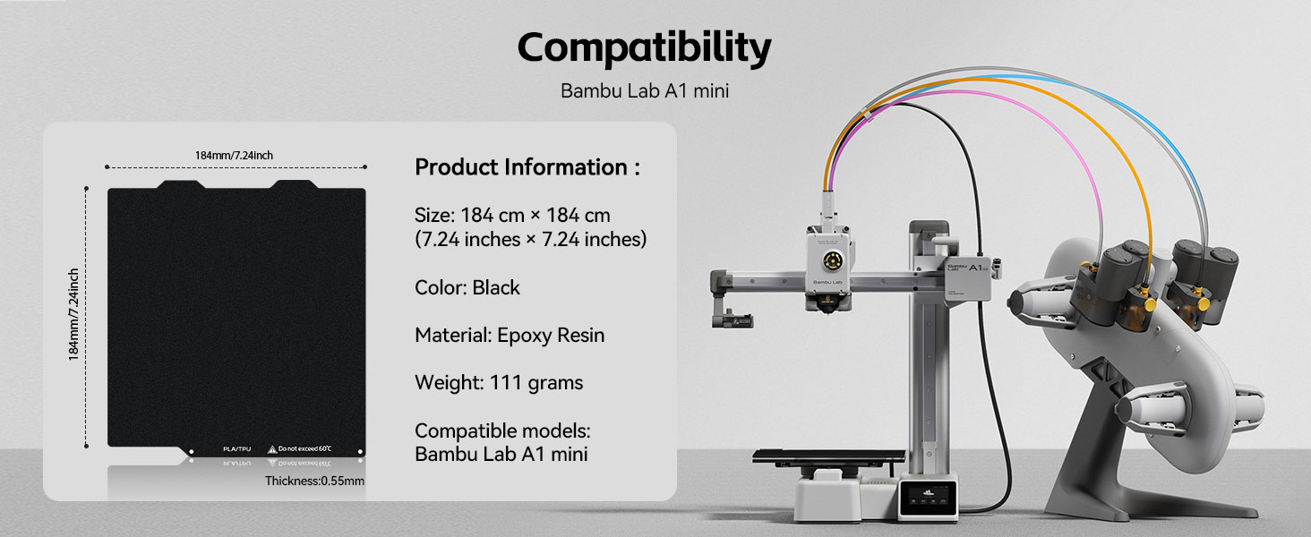 Bamboo Lab 3D Printer A1 Mini Epoxy Resin Build Plate 184x184mm ...