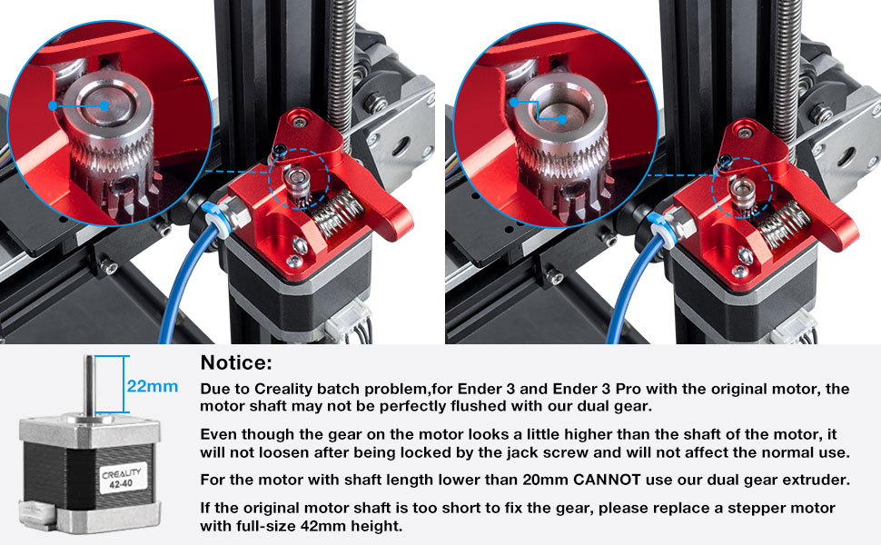 REDREX 3D Printer Dual Gear Ender 3 Extruder with Nema 17 Stepper Motor for Creality Ender 3 V2 ...