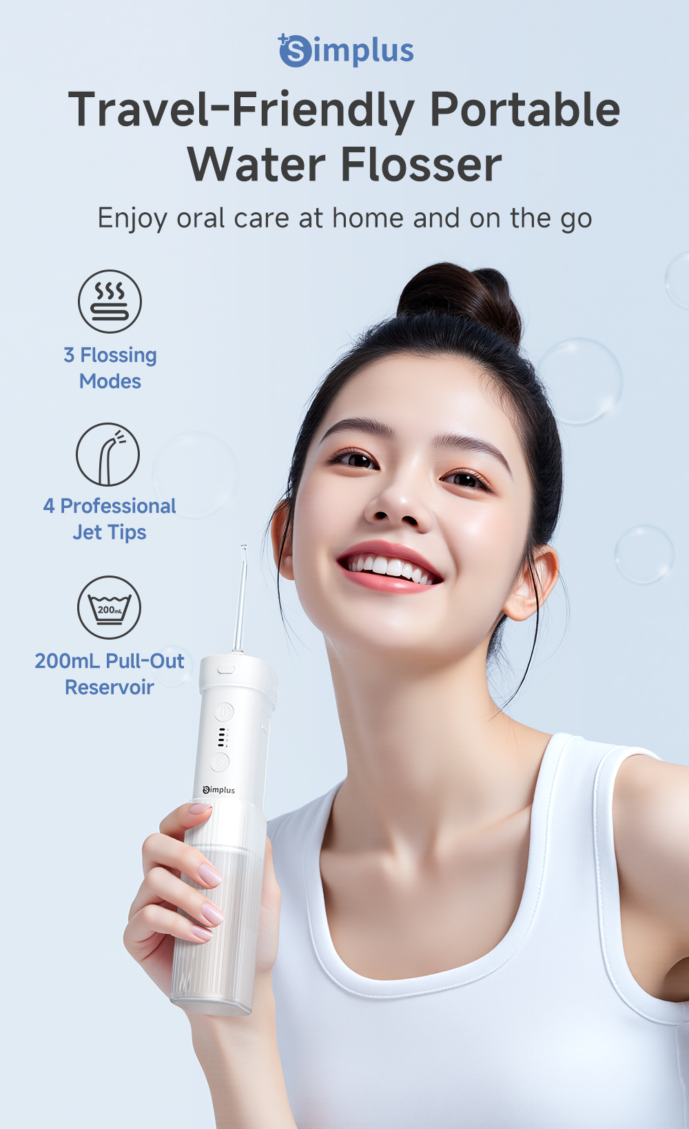 Simplus Cordless Rechargeable Travel Portable 3 Modes 4 Nozzle Water ...