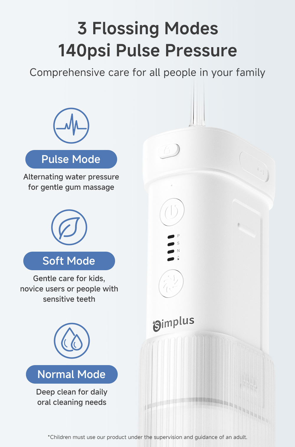 Simplus Water Flosser Cordless Rechargeable Travel Portable 3 Modes 4 ...