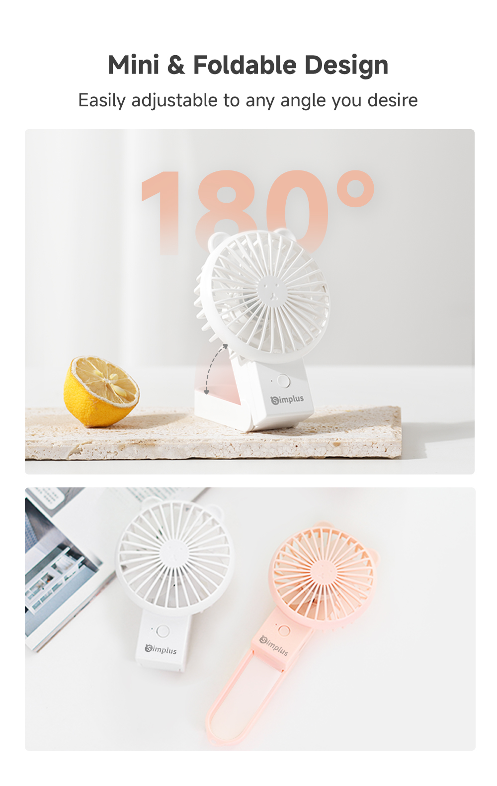 Simplus Handheld Fan Cute Mini Portable Foldable 3 Speed Settings Type ...