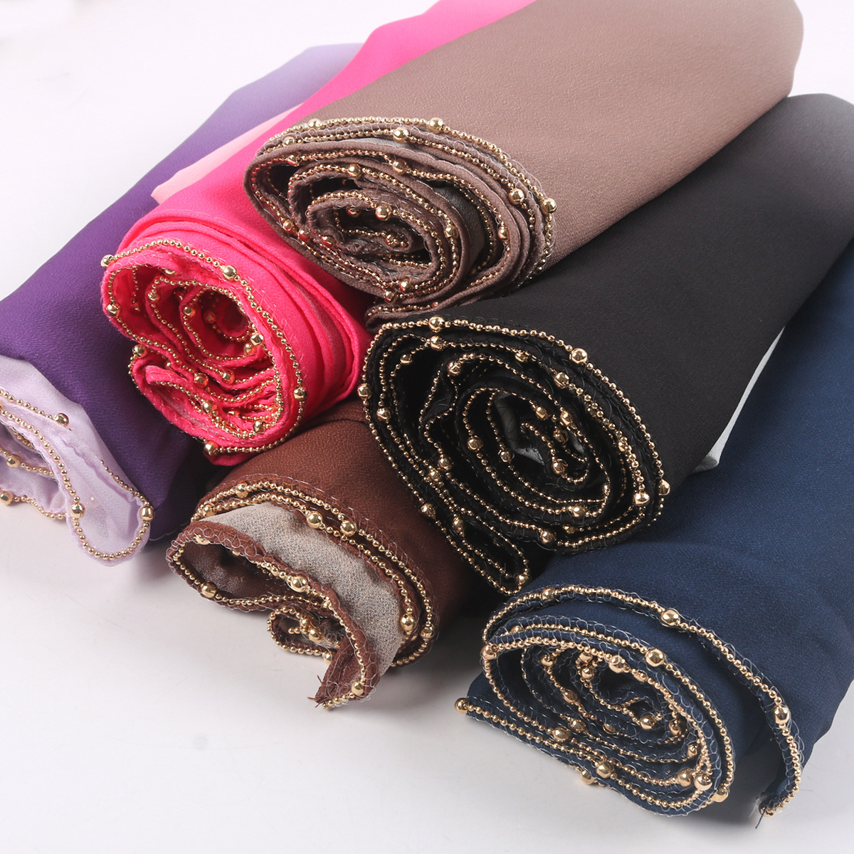 Jifang Gradient Double Colors Gold Beads Beading Beaded Bubble Chiffon ...