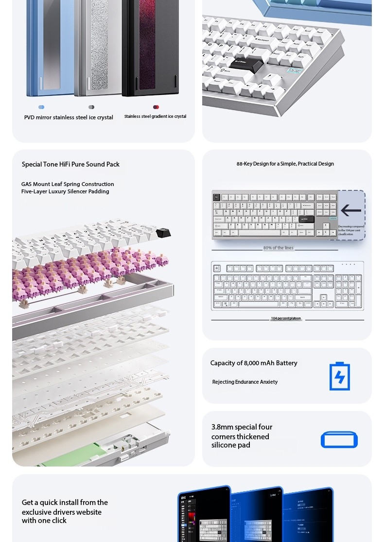 MCHOSE GX87 V2 Three-mode mechanical keyboard Aluminum glob wireless ...