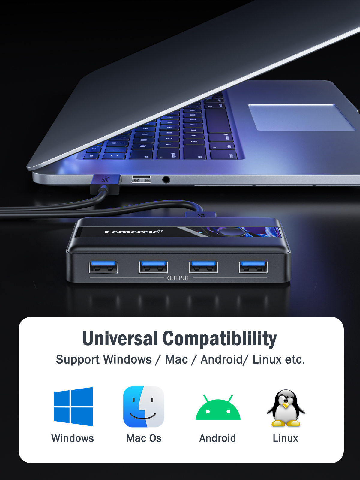 Lemorele Usb 3.0 Kvm Switch Usb C Switcher Selector Adapter Usb Hub For ...