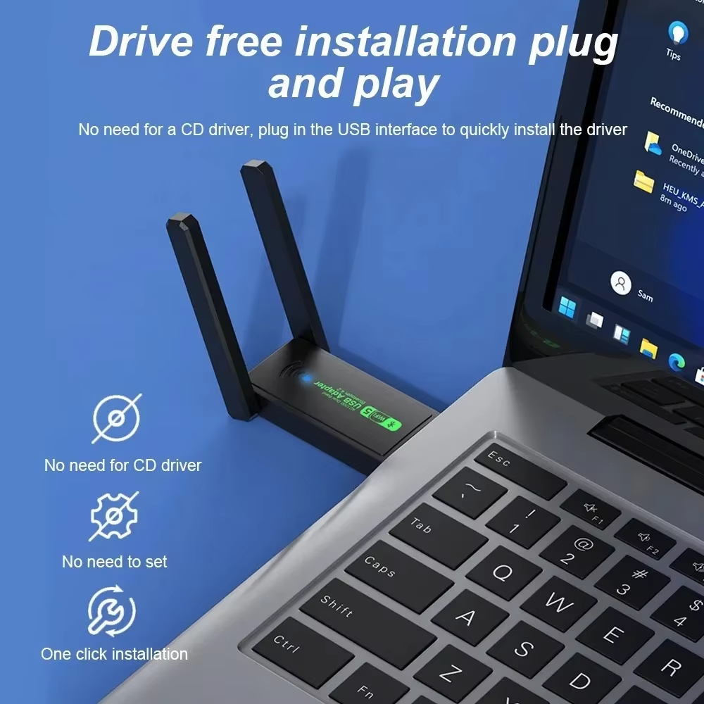 USB 3.0 WiFi Bluetooth Adapter 1300Mbps 2.4G 5GHz Dual Band Mini ...