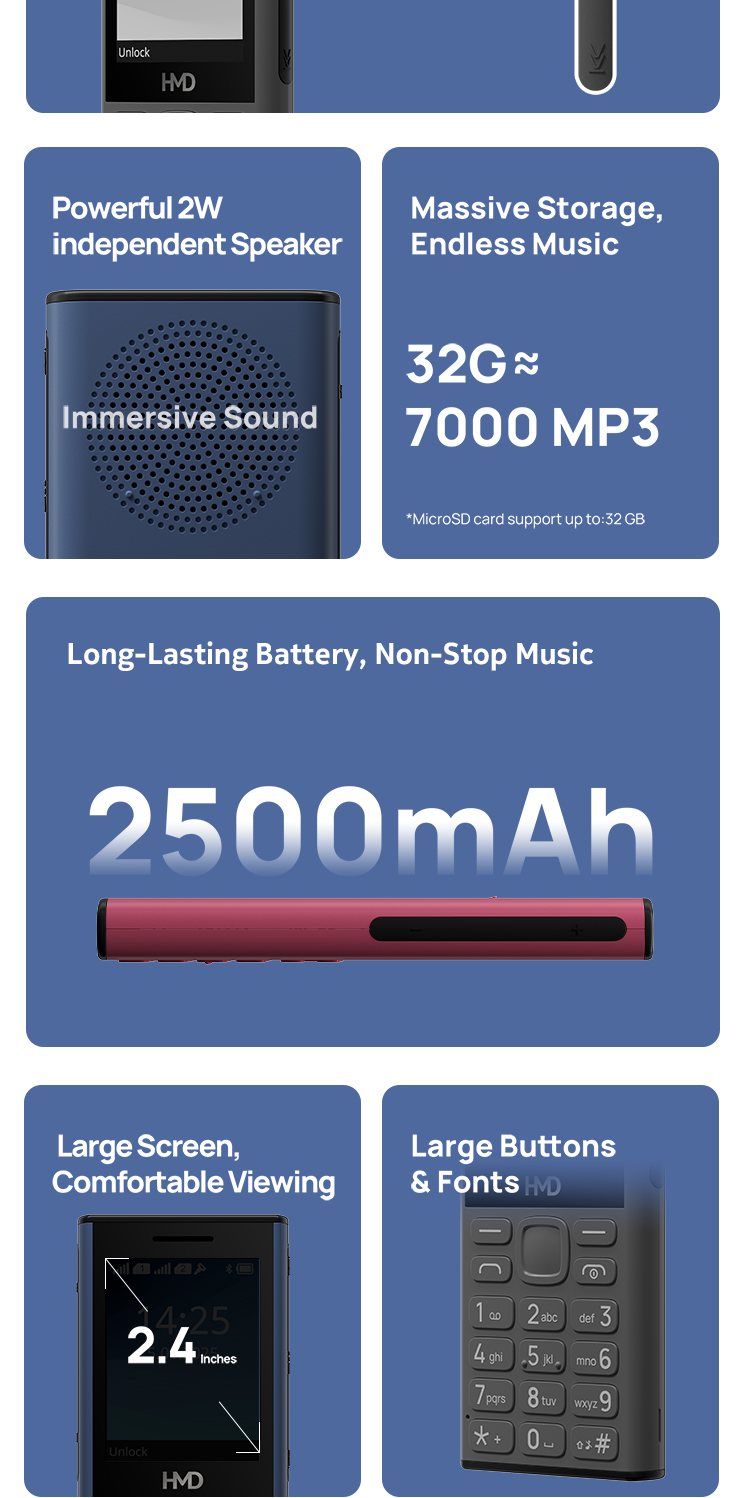 New HMD 130 Music Feature Phone 2G Nokia maker 2.4 in Display 2W Big ...