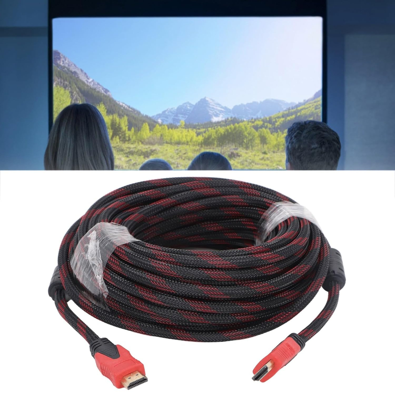 5M 10M High Speed HDTV Cable HD Black and Red Braided Compatible ...