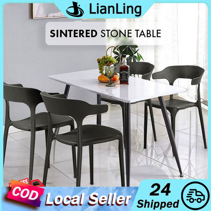 【LianLing】Sintered Stone Pattern Table + 4 kerusi makan (sesuai for 6 ...