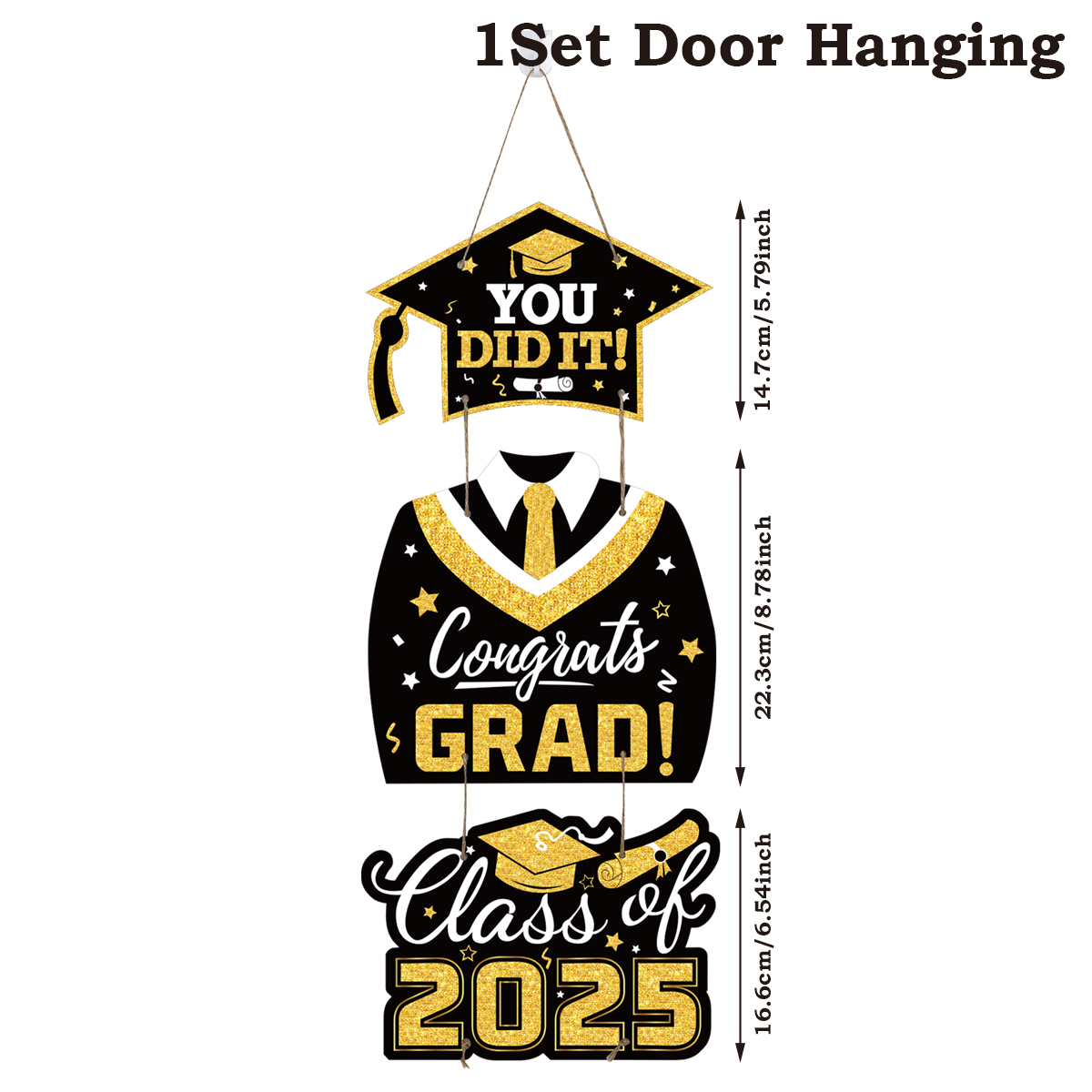 Congrats Grad Door Hanging Paper Graduation Hat Gown Door Banner Happy ...