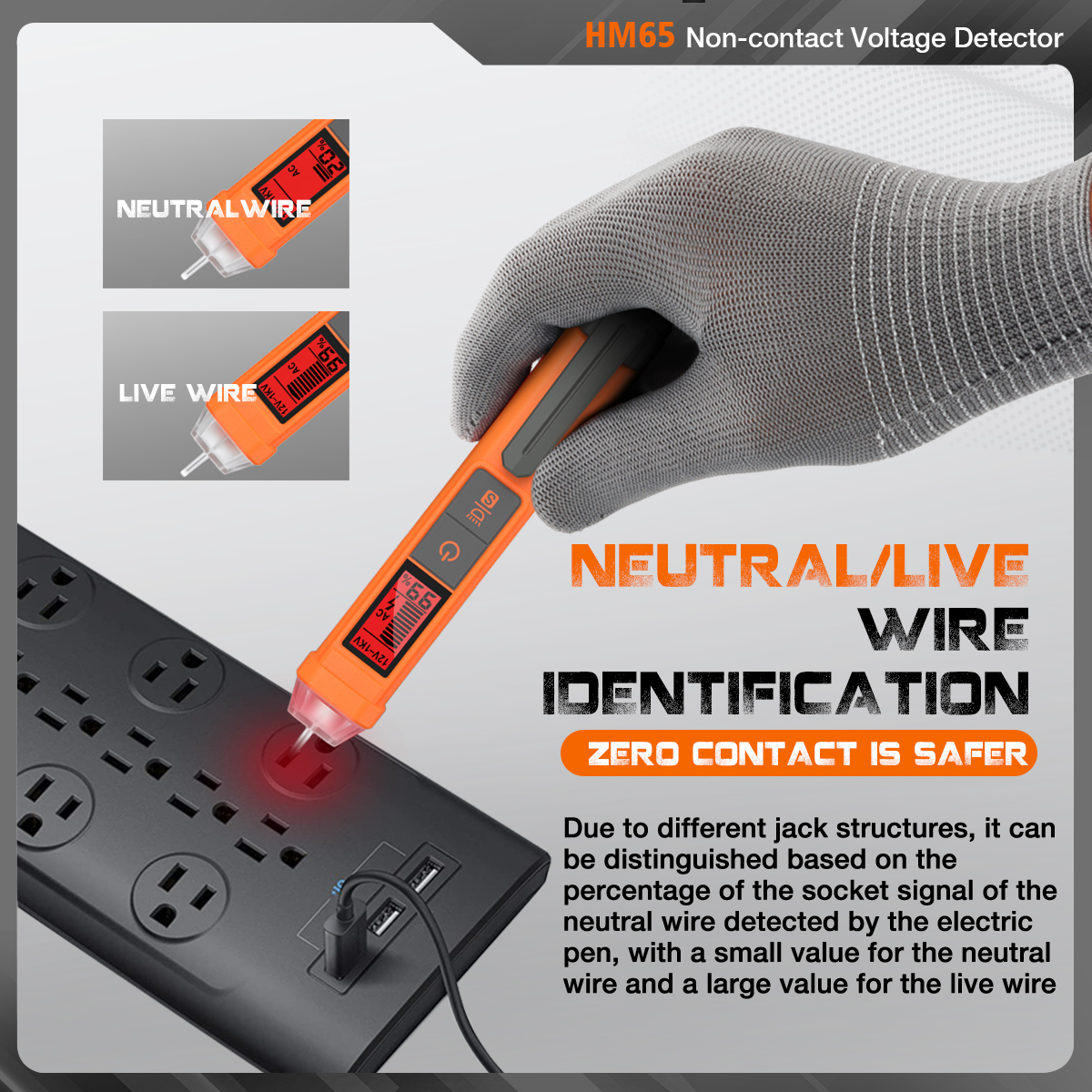 HOMTOOLS HM65 AC Voltage Detectors Non-Contact Voltage Meters 12-1000V ...