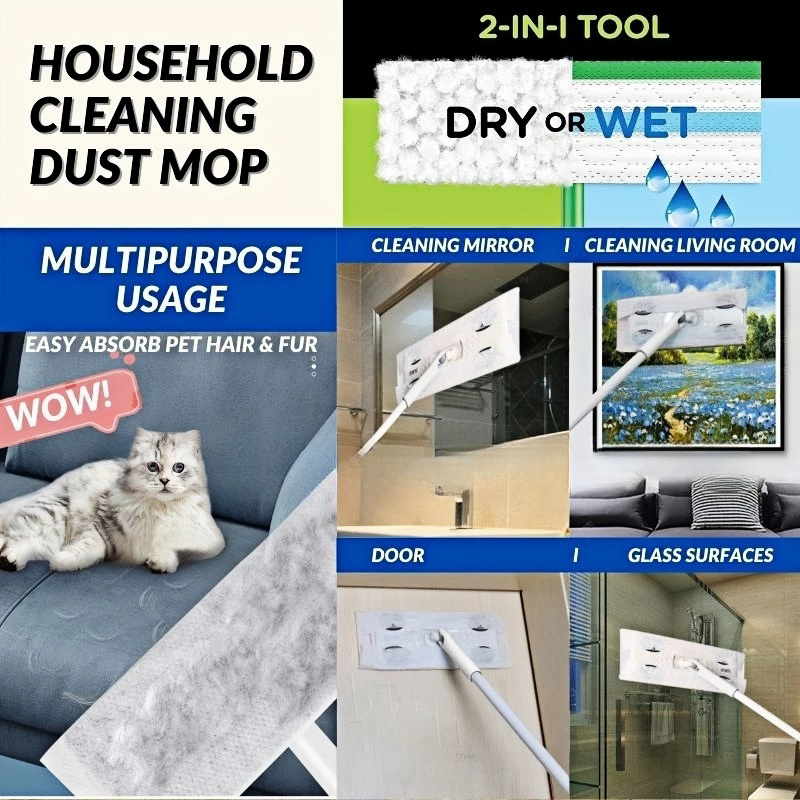360° Spin Free dry and wet wipes Static Duster Paper Flat Dust Mop ...