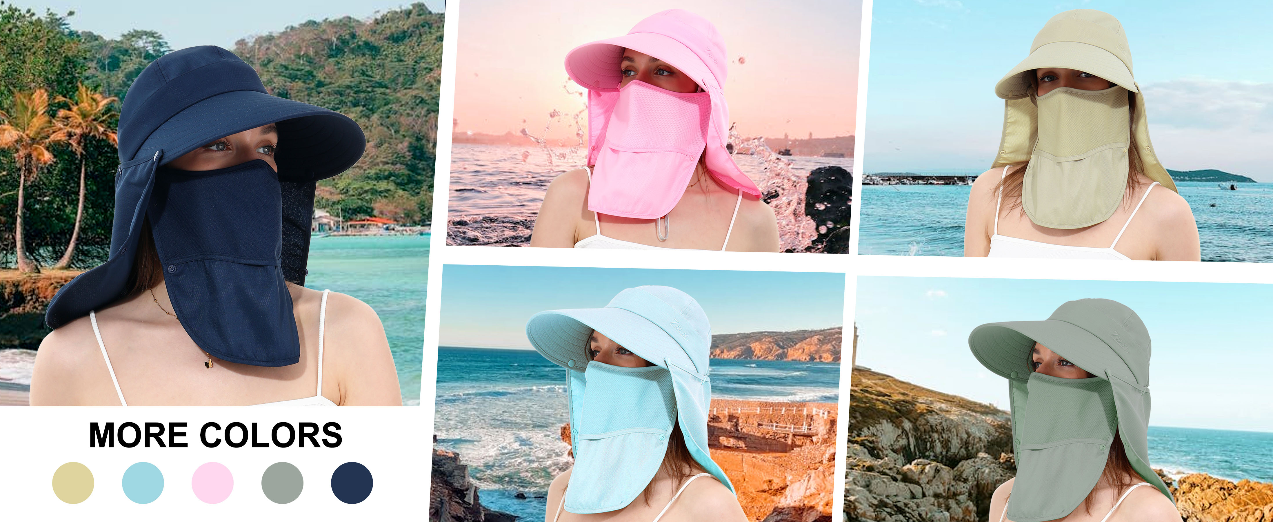 Women Full Face Sun Hat Topi Matahari UV Protection Wide Brim Face Mask ...