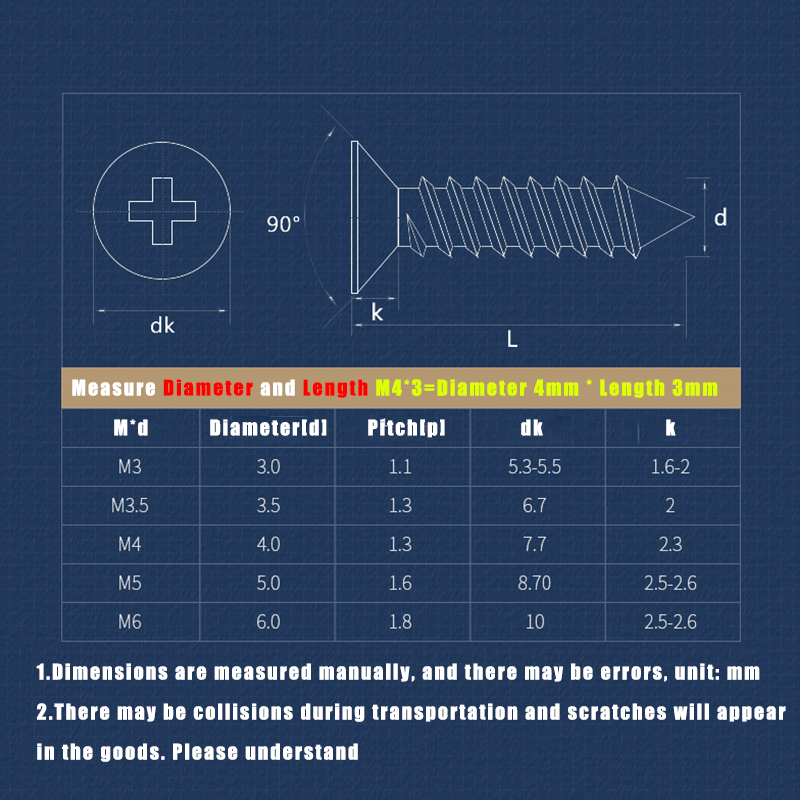 [RL] M2-M6 CSK Self Tapping Flat Head Screw M3 M4 M6 304 Stainless ...
