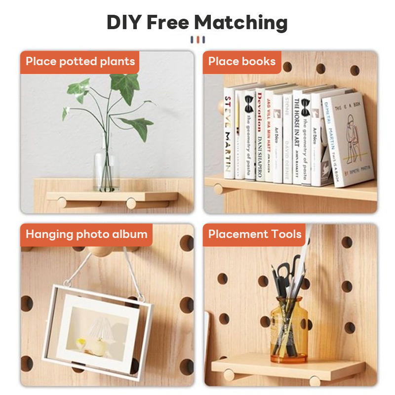 WOOD Pegboard Wall Storage Rack 60/80/120CM Solid Wood Wall Storage ...