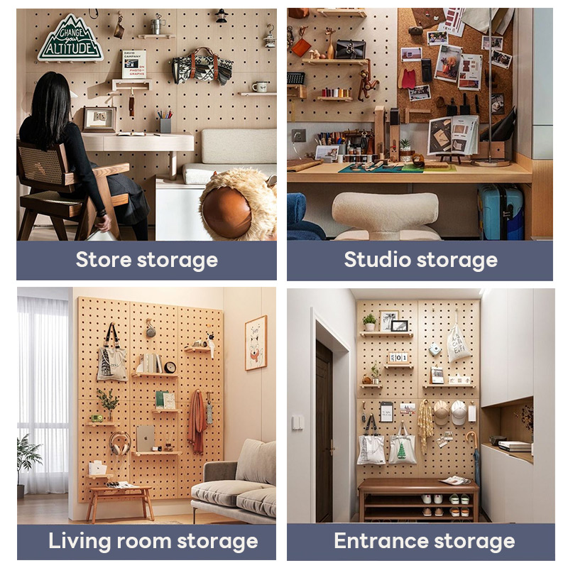 WOOD Pegboard Wall Storage Rack 60/80/120CM Solid Wood Wall Storage ...