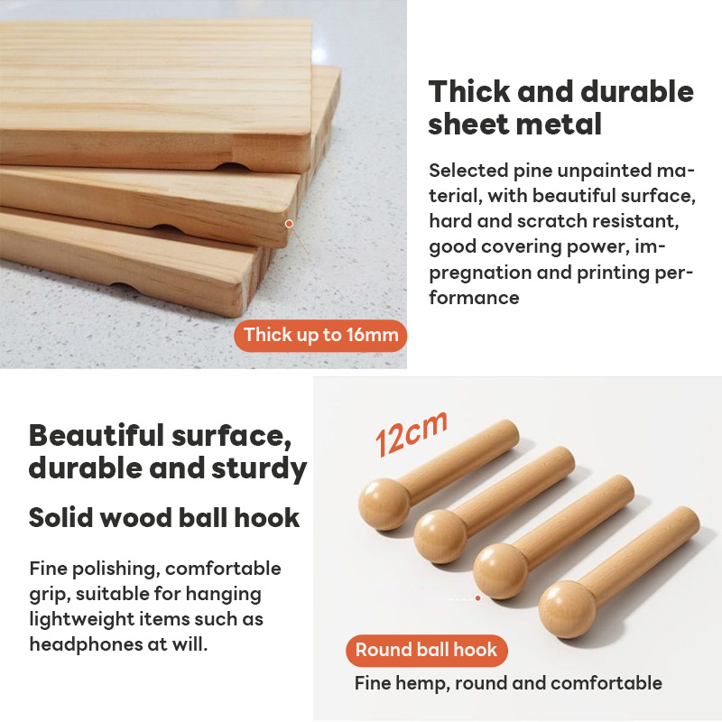 WOOD Pegboard Wall Storage Rack 60/80/120CM Solid Wood Wall Storage ...