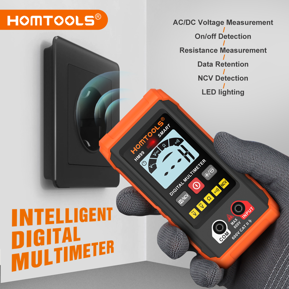 HOMTOOLS HM99 Auto Digital Smart Multimeter AC/DC 600V 4000 Counts ...