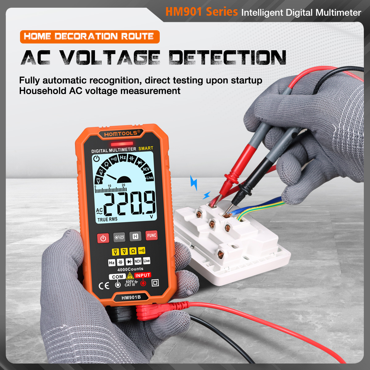 HOMTOOLS HM901A/B Intelligent Digital Multimeter 600V AC/DC Voltage ...