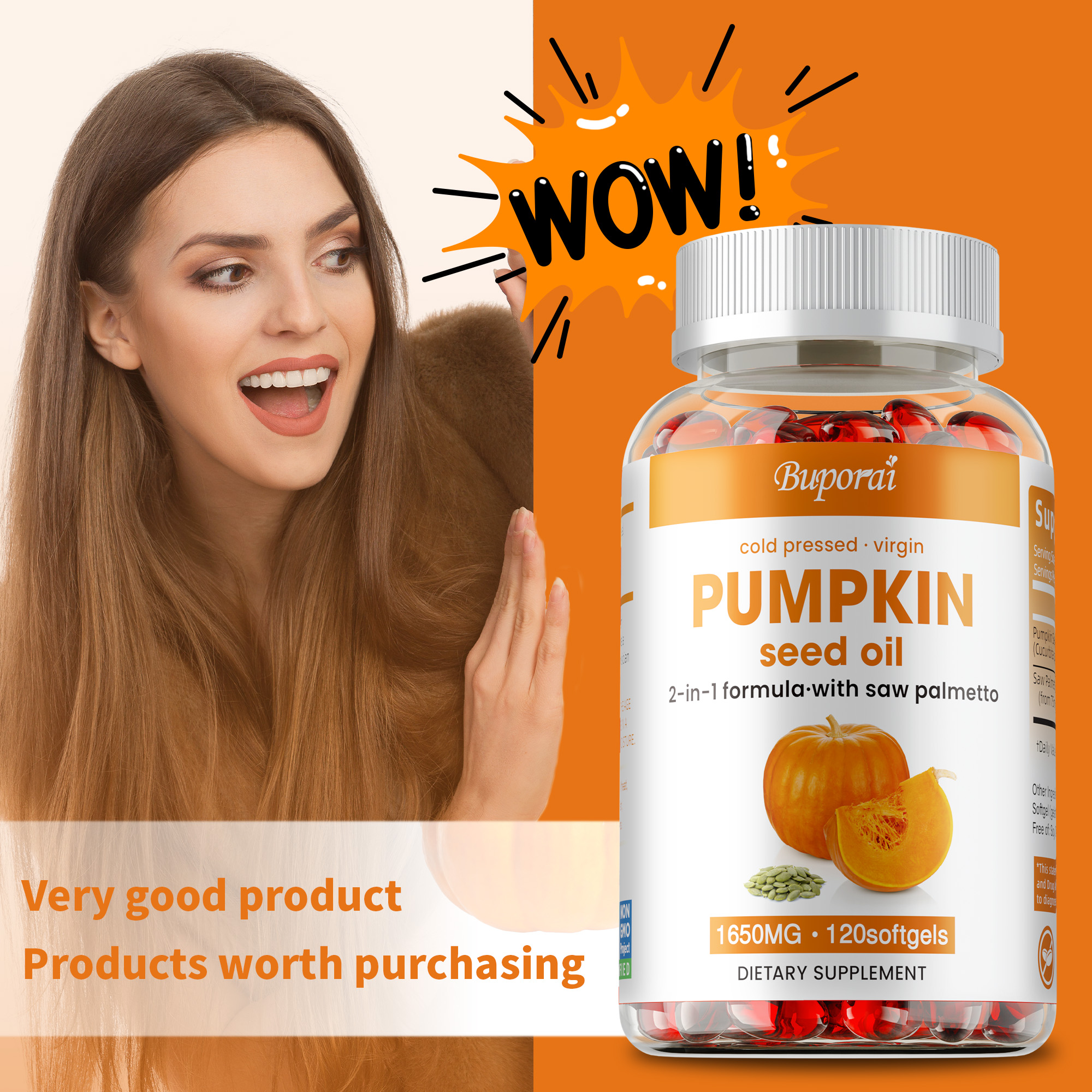 Pumpkin Seed Oil with Saw Palmetto, 1650mg Per Serving, 120 Softgels ...