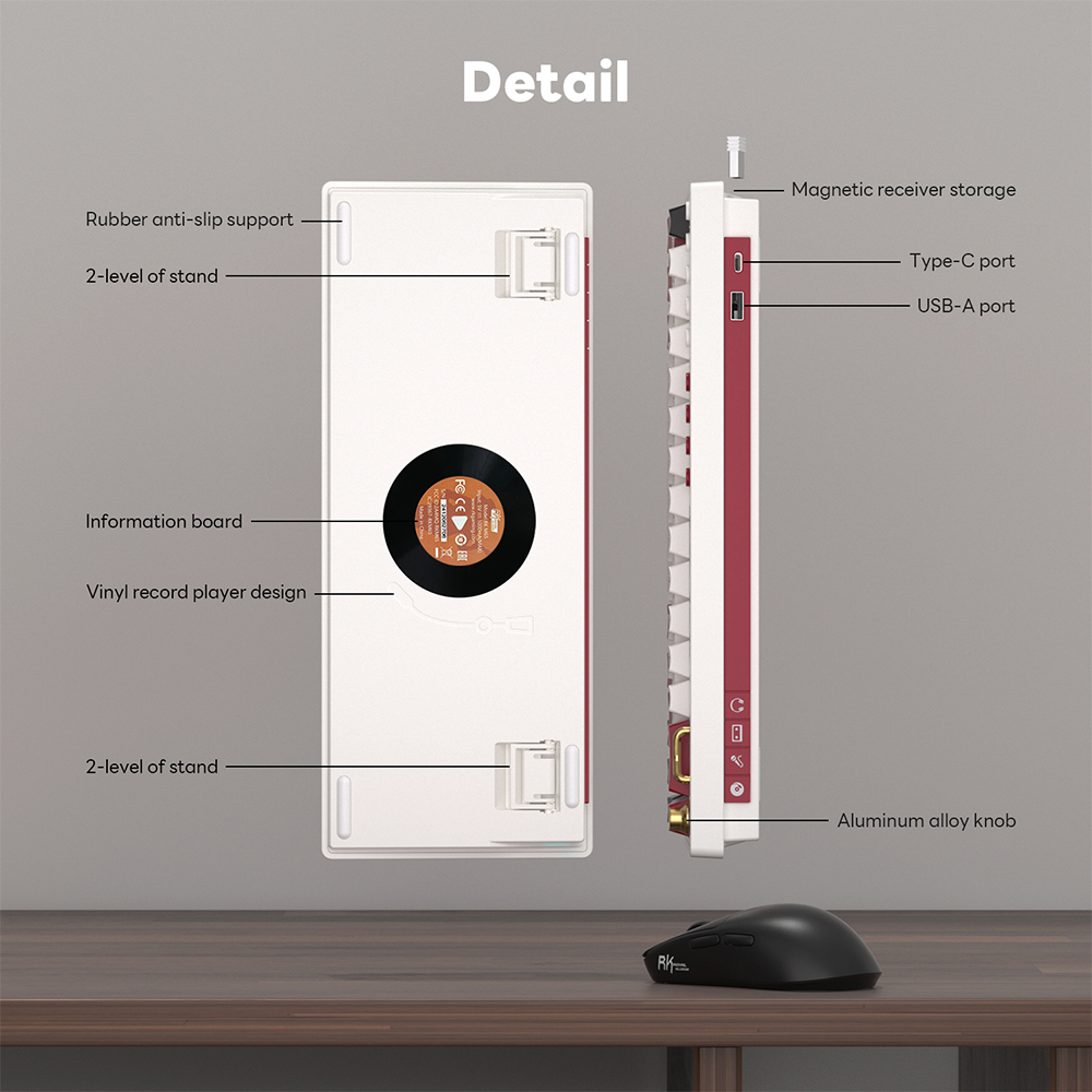 Royal Kludge RK M65 Famicom 66 Key Tri-Mode RGB Wired Bluetooth 2.4G ...