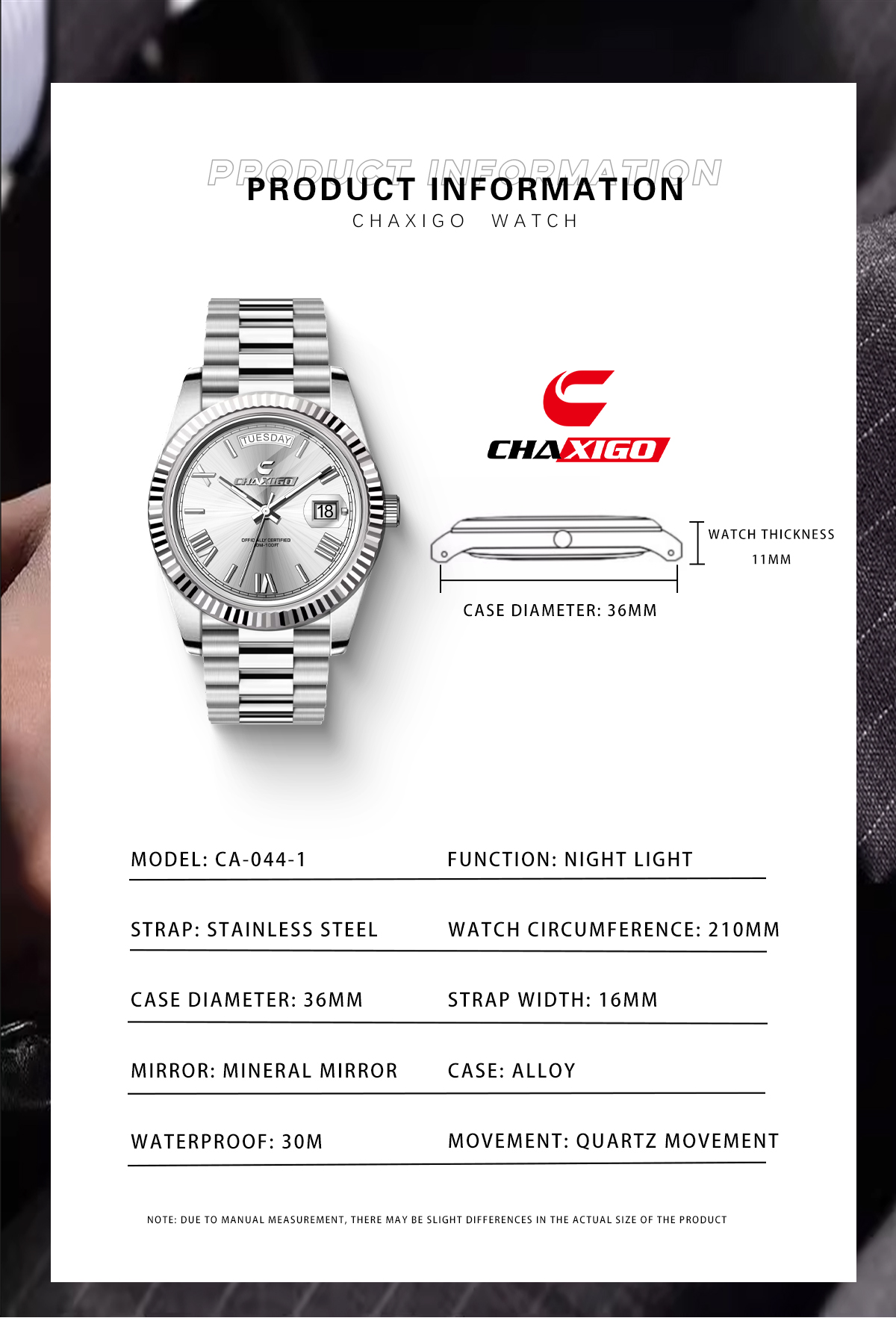 CHAXIGO Luxury Men'S Watch Waterproof Quartz Stainless Steel Day ...