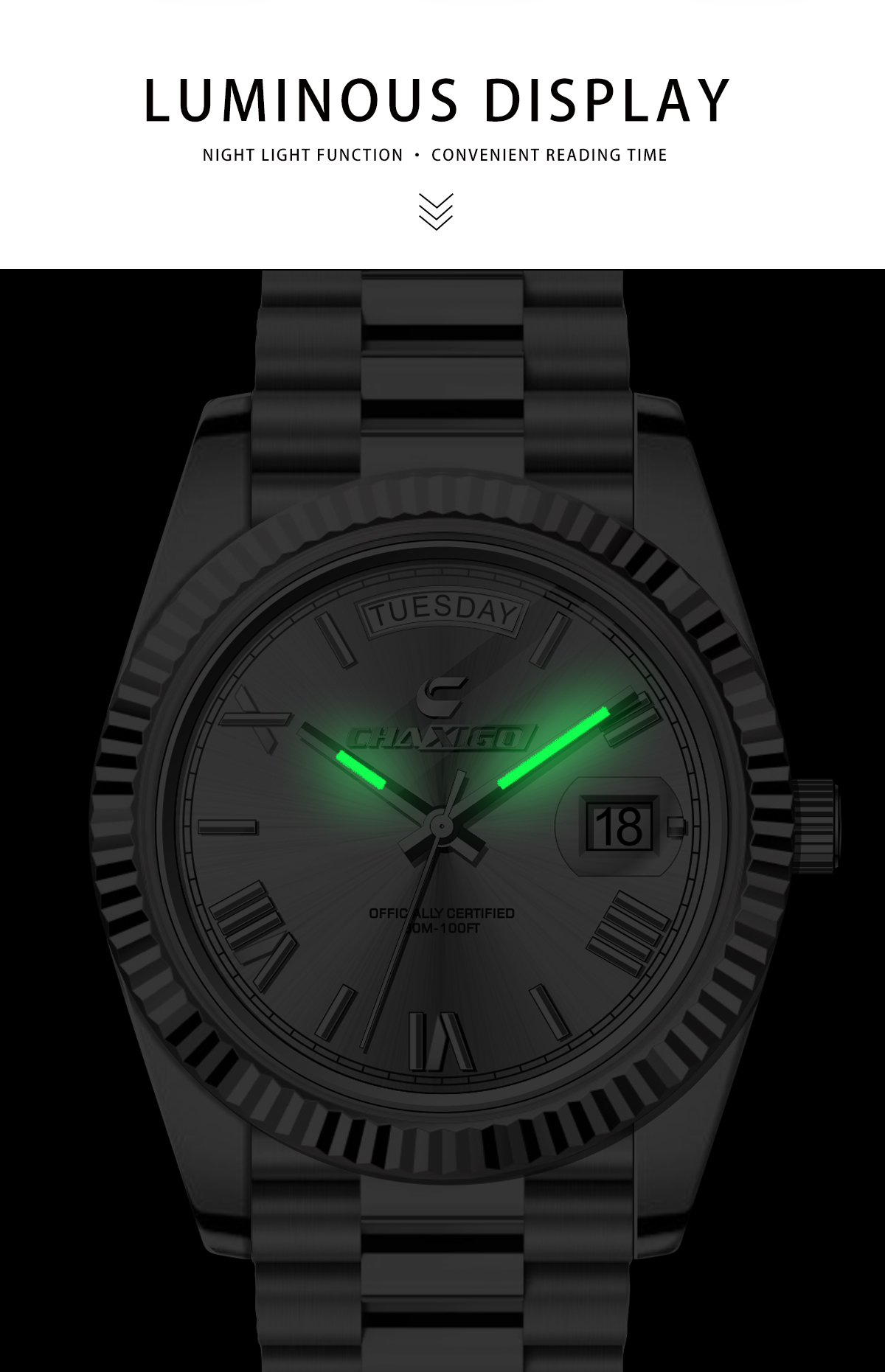 CHAXIGO Luxury Men'S Watch Waterproof Quartz Stainless Steel Day ...