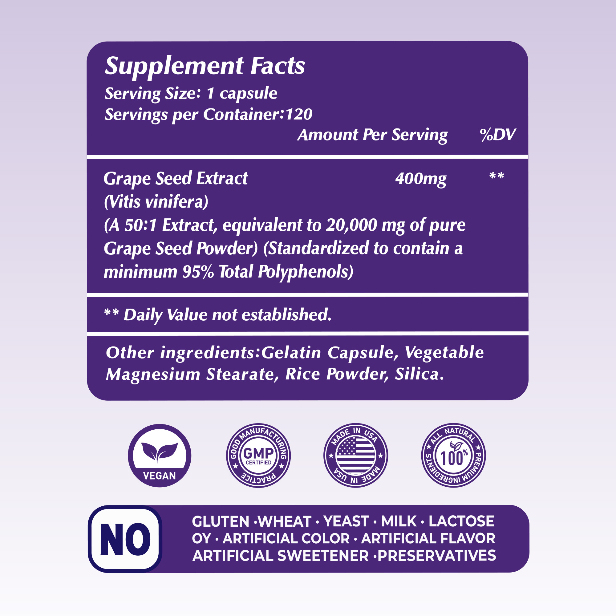 High Strength Grape Seed Extract, 120 Vegan Capsules, 95% Polyphenols ...