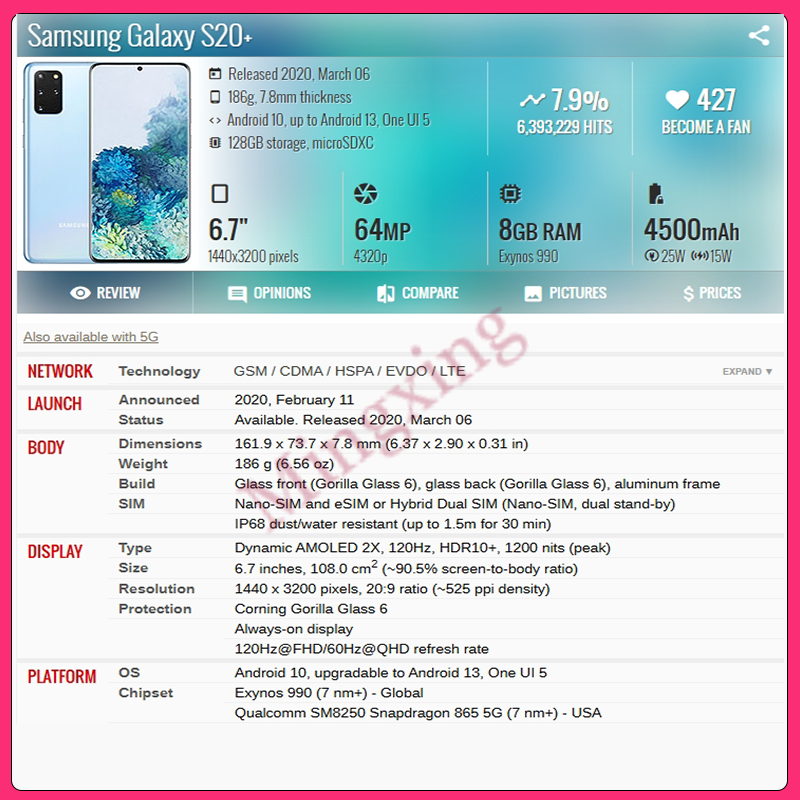 Original AMOLED Samsung Galaxy S20+ S20 Plus 4G 5G LCD Display Touch Screen With Frame ...