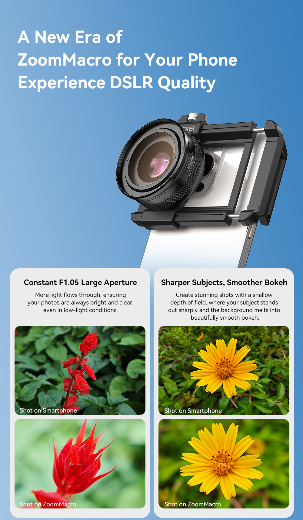 APEXEL Zoom Macro Lens With adapter Ring LED Light Kit, 3 Color Temp ...