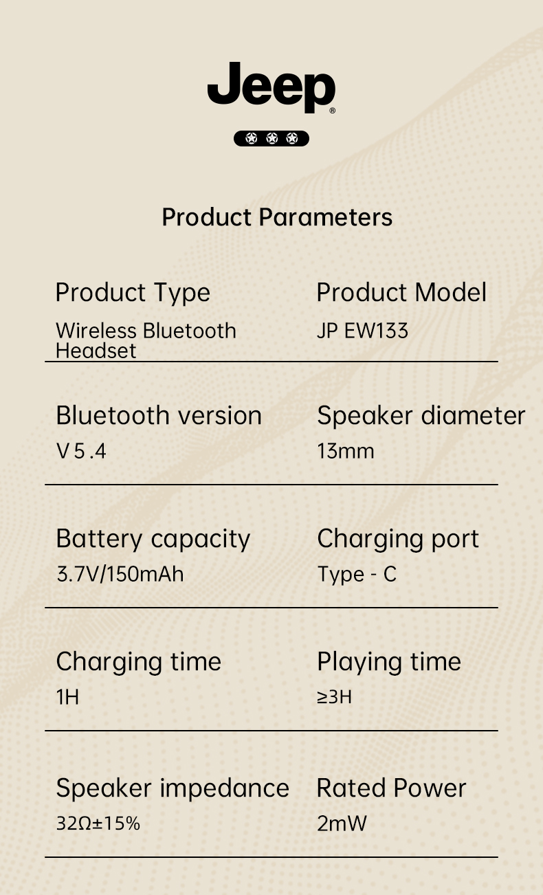 Jeep EW133 TWS Wireless Earphone Bluetooth 5.4 HD Calls Touch Control ...