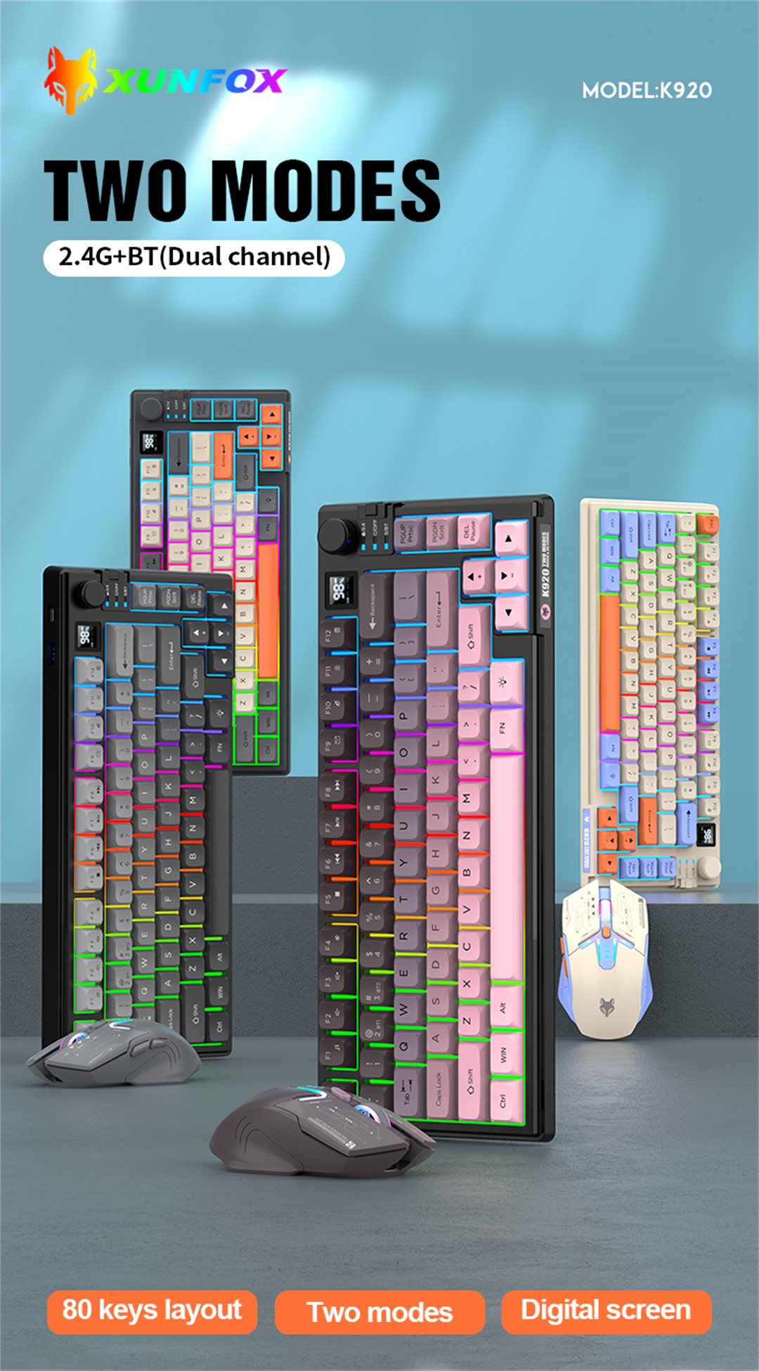 Xunfox Wireless Keyboard and Mouse Set Volume Knob Battery Level ...