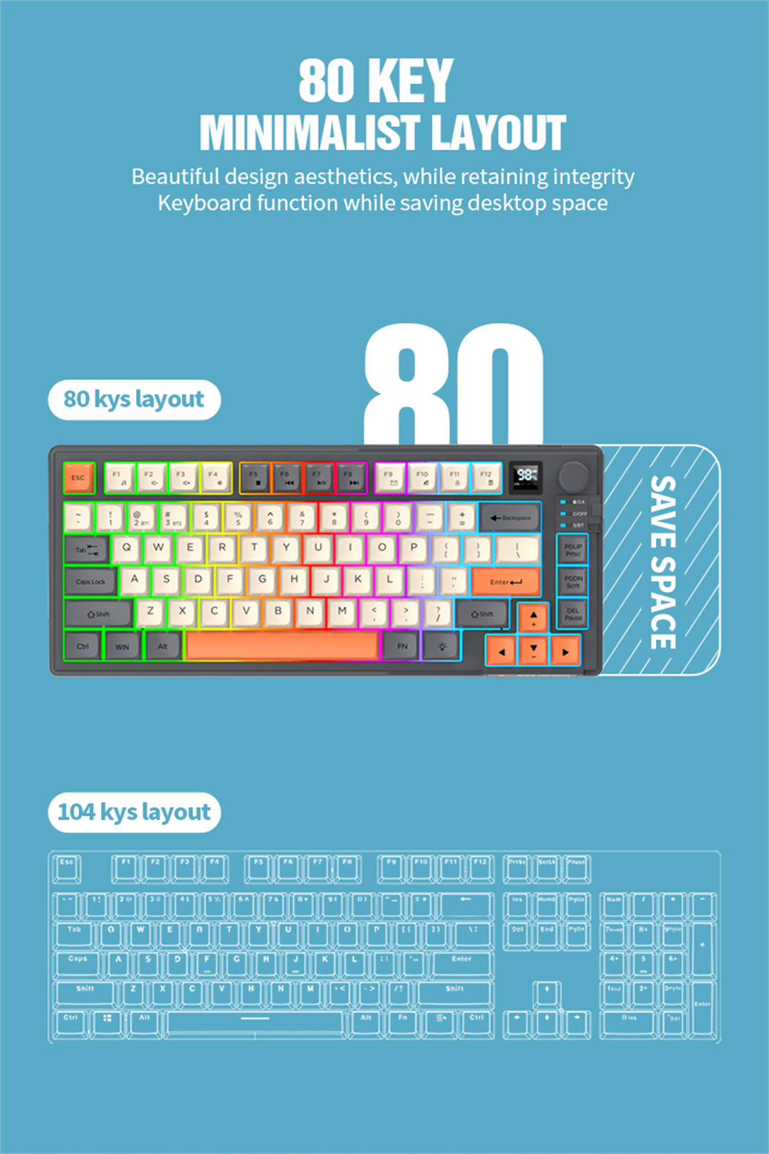 Xunfox Wireless Keyboard and Mouse Set Volume Knob Battery Level ...