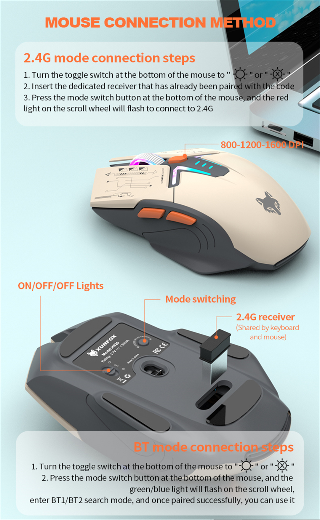 XUNFOX K920 Rechargeable Wireless Keyboard And Mouse Set 2.4G+BT Dual ...