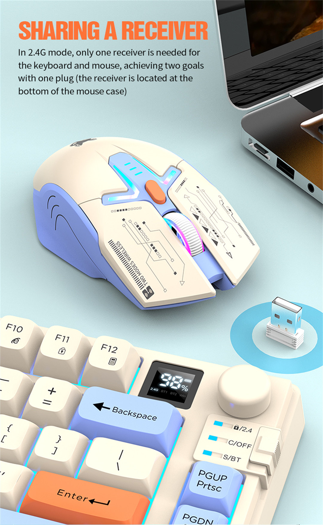 Xunfox Wireless Keyboard Mouse Set 2.4GHz+Bluetooth Dual Modes RGB ...