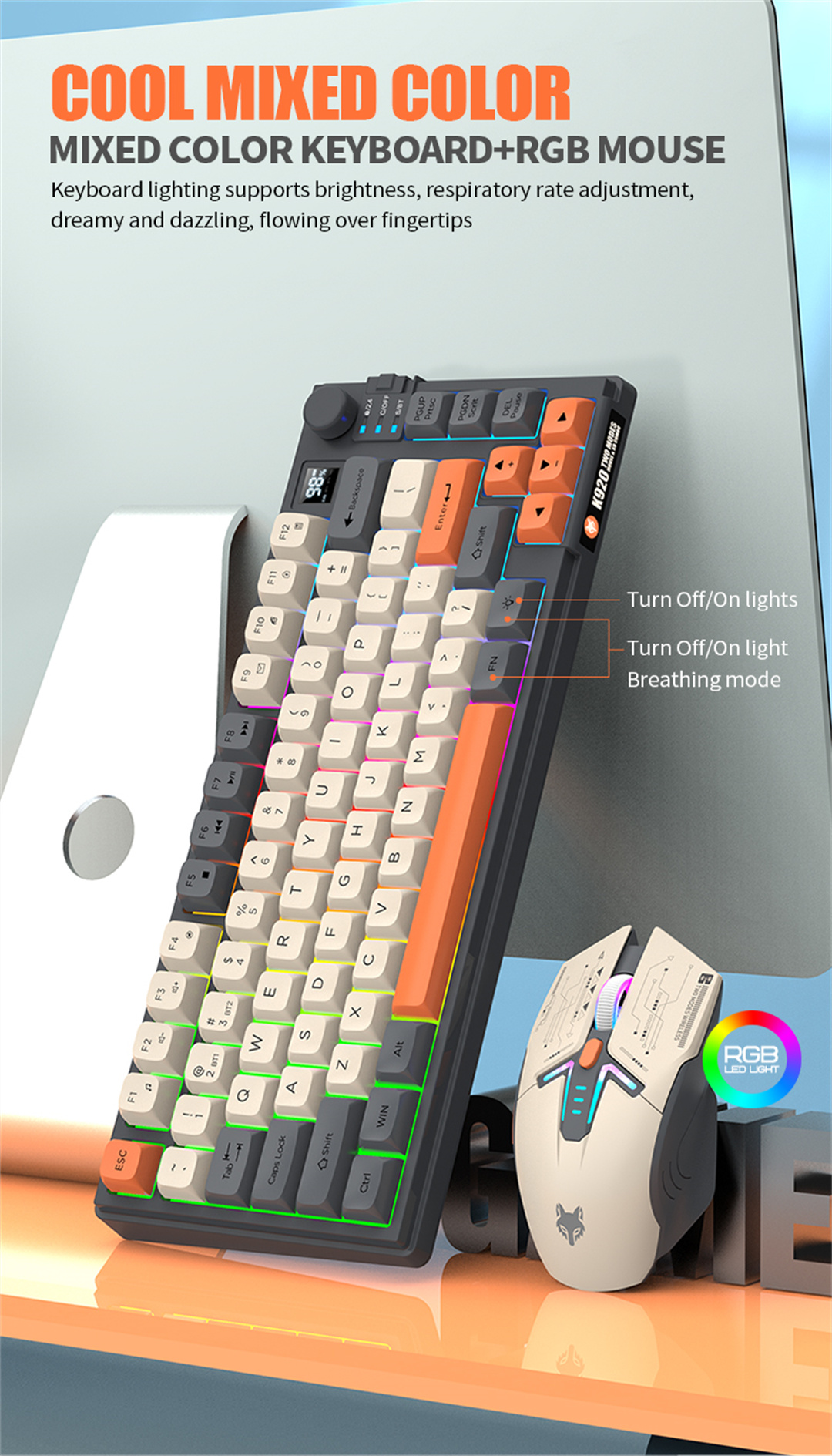 Xunfox Wireless Keyboard Mouse Set 2.4GHz+Bluetooth Dual Modes RGB ...