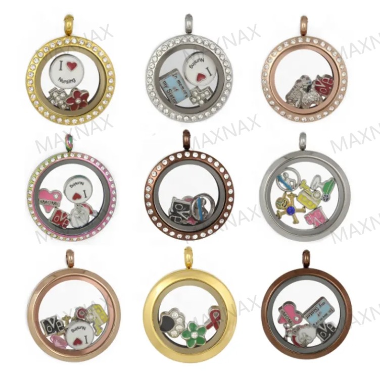 Stainless Steel Locket Pendant Glass Memory Floating Locket Jewelry ...